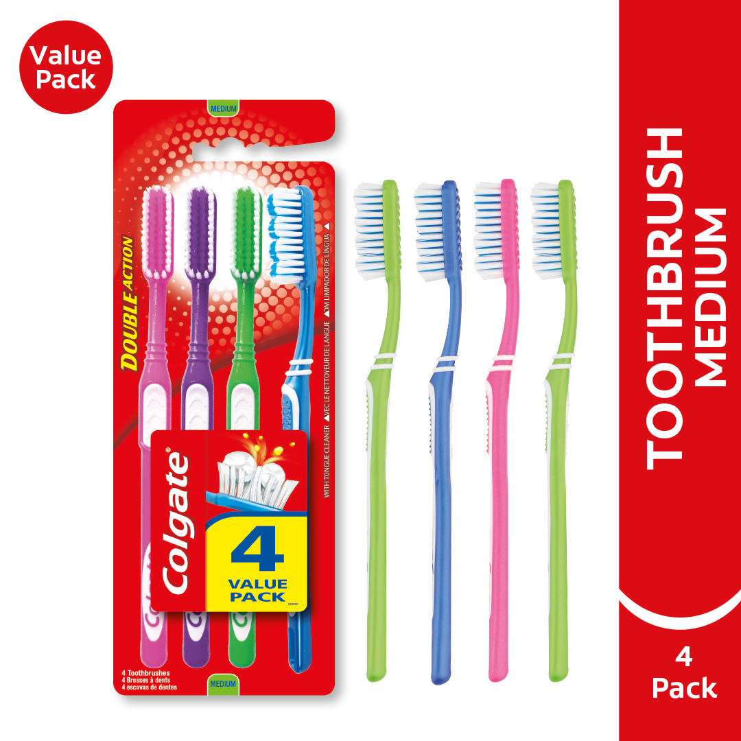 Colgate Double Action Medium Toothbrush, 4 Pack - Raisons Distributors Ltd